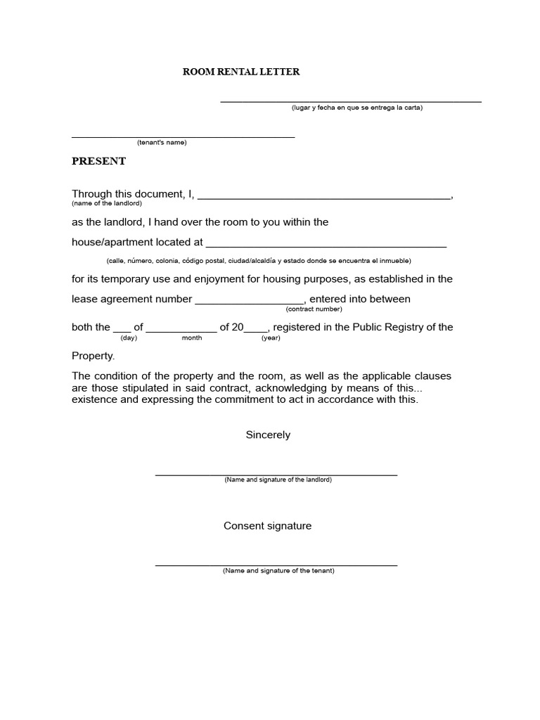 Room Rental Letter. | PDF