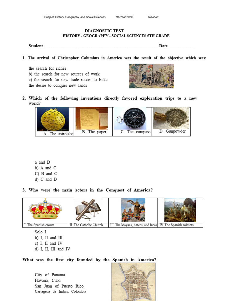 DIAGNOSTIC TEST HISTORY 5th Grade With Guidelines | PDF | Spanish ...
