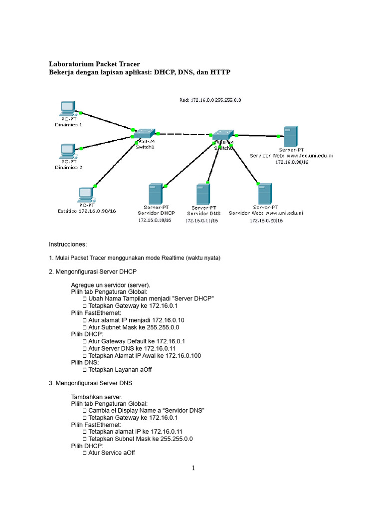 Konfigurasi DHCP, DNS, dan HTTP di Packet Tracer | PDF