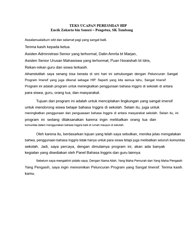 Teks Ucapan Perasmian Hip | PDF