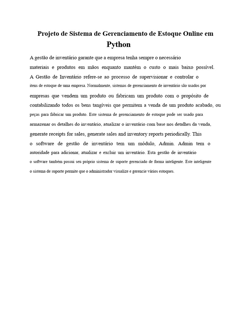 Projeto de Sistema de Gerenciamento de Estoque e Inventário Online em Python | PDF | Despesa ...