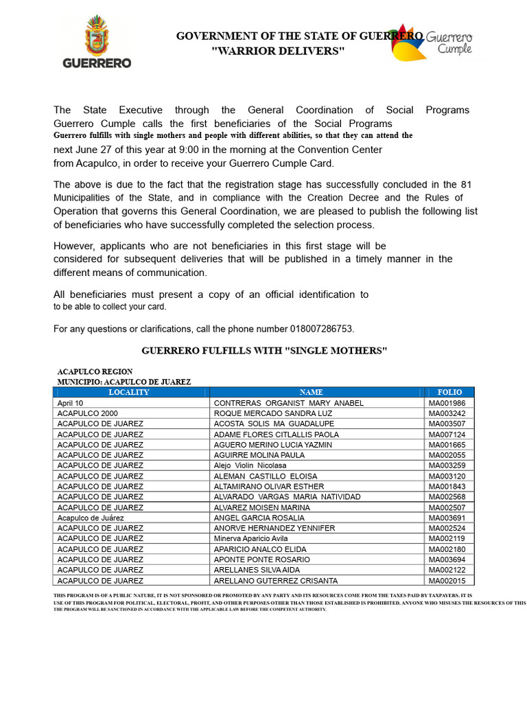 Beneficiaries - Acapulco Region | PDF
