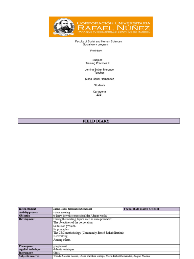 Field Diary Format | PDF | Teachers | Methodology