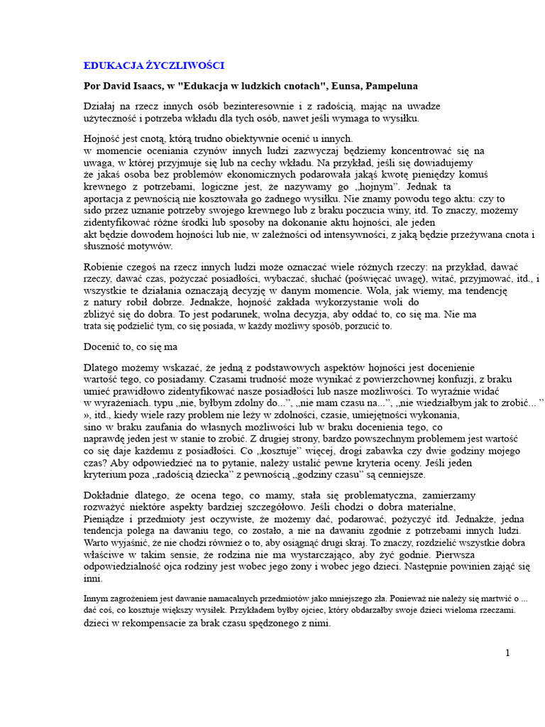 David Isaacs - Edukacja Hojności | PDF