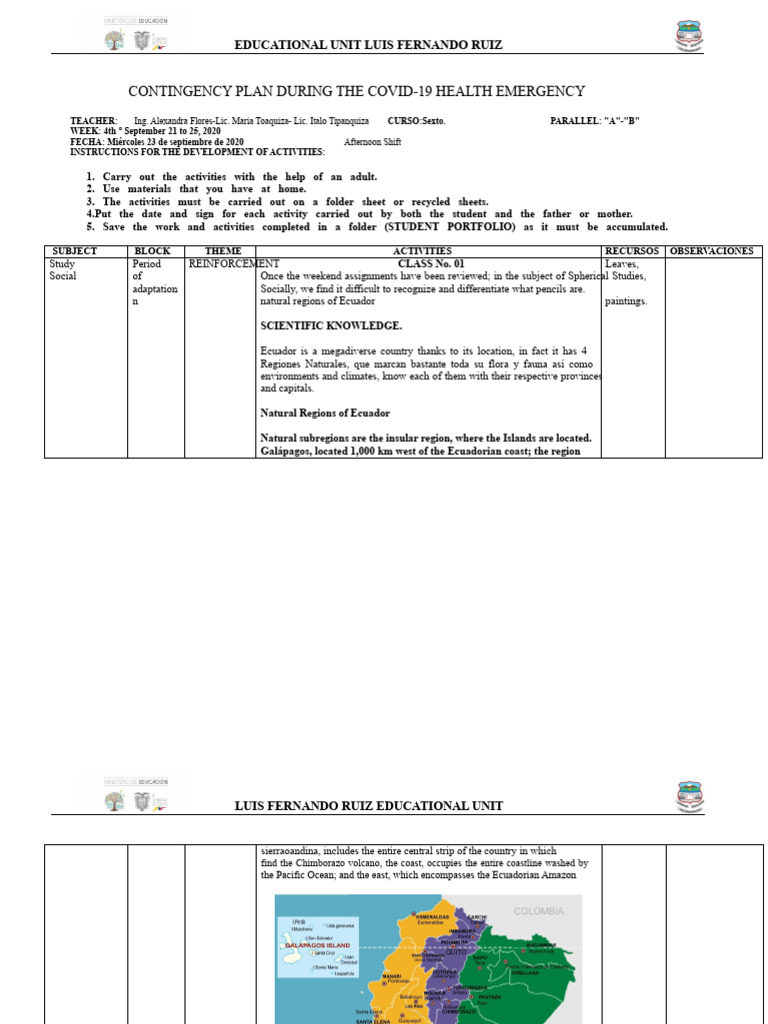 COVID-19 Contingency Plan for Education | PDF | Ecuador | Nature
