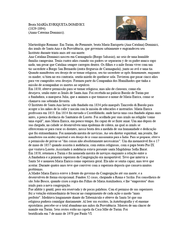 Beata Maria Enriqueta Dominici: Vida e Legado | PDF