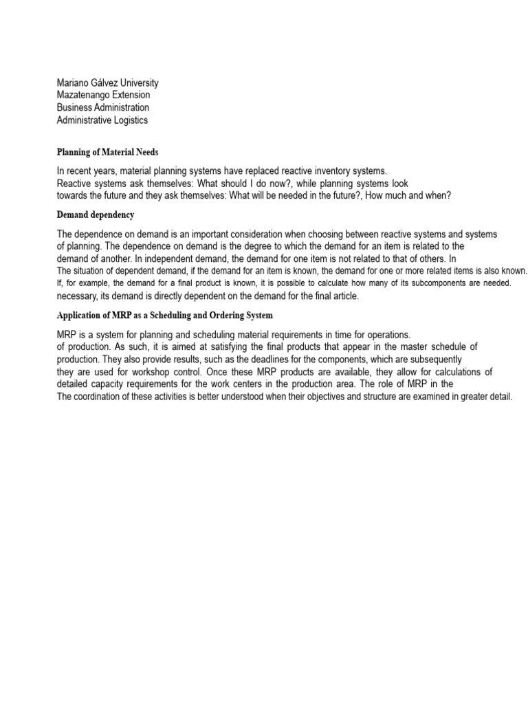 Material Requirements Planning | PDF | Production And Manufacturing