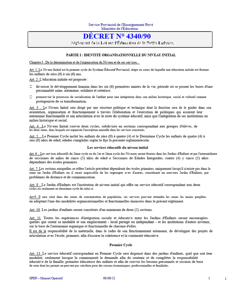 Règlement sur l'Éducation de la Petite Enfance | PDF | Enseignants ...