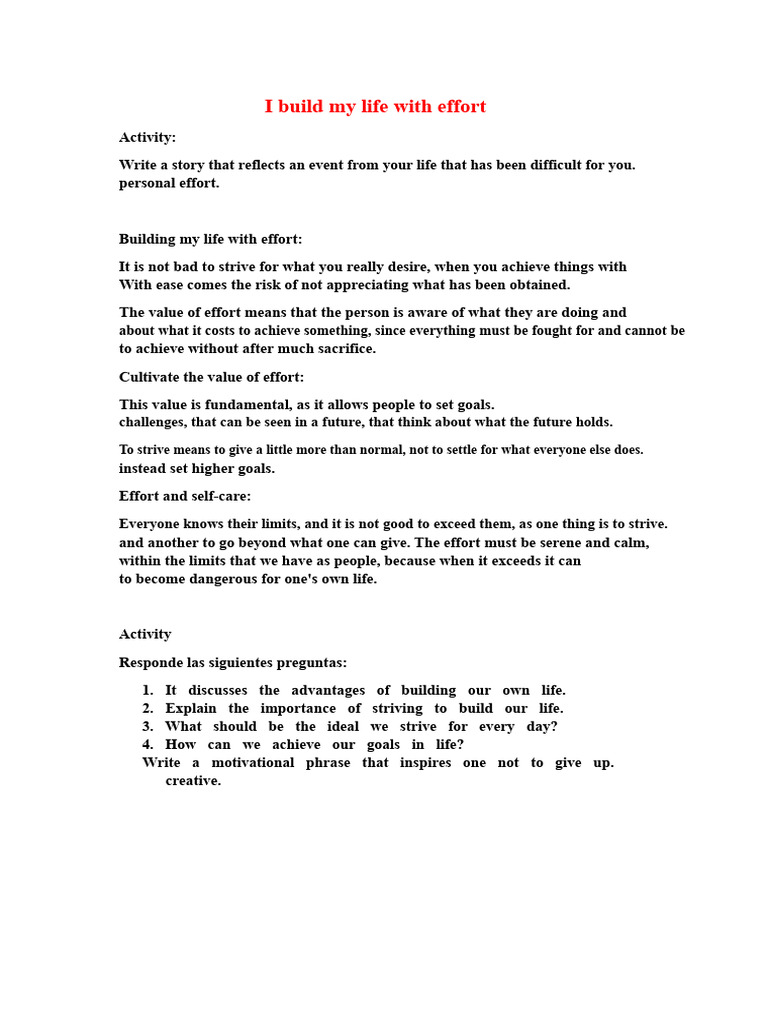I Build My Life With Effort | PDF