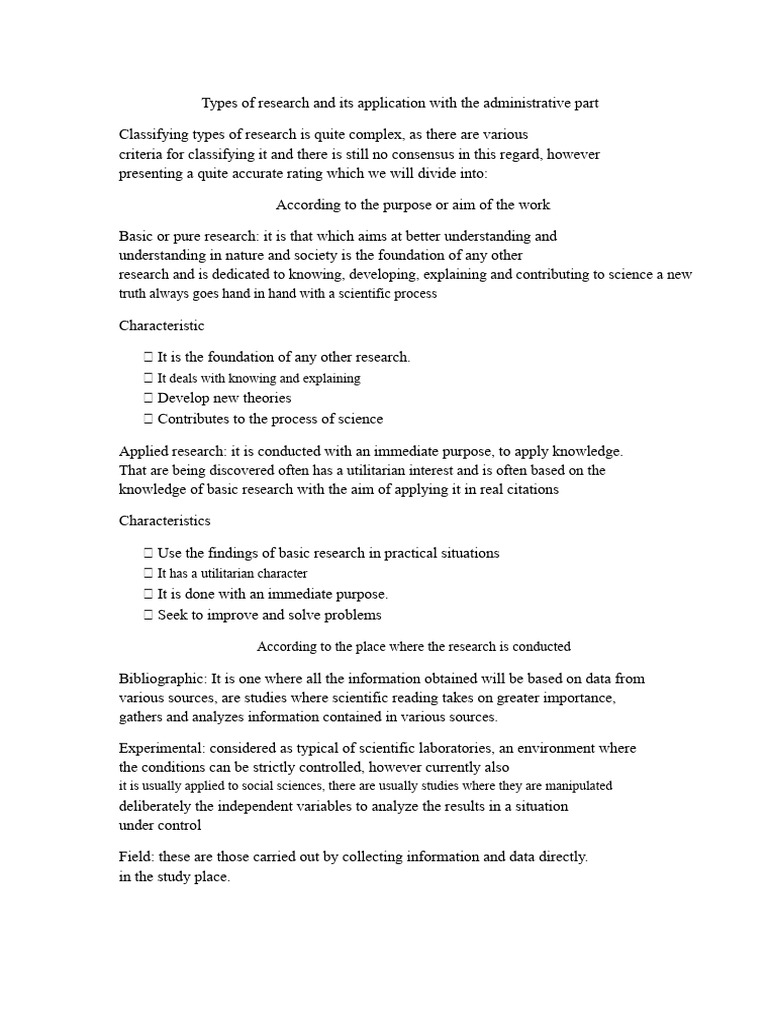 Types of Research in Administration Explained | PDF | Scientific Method ...