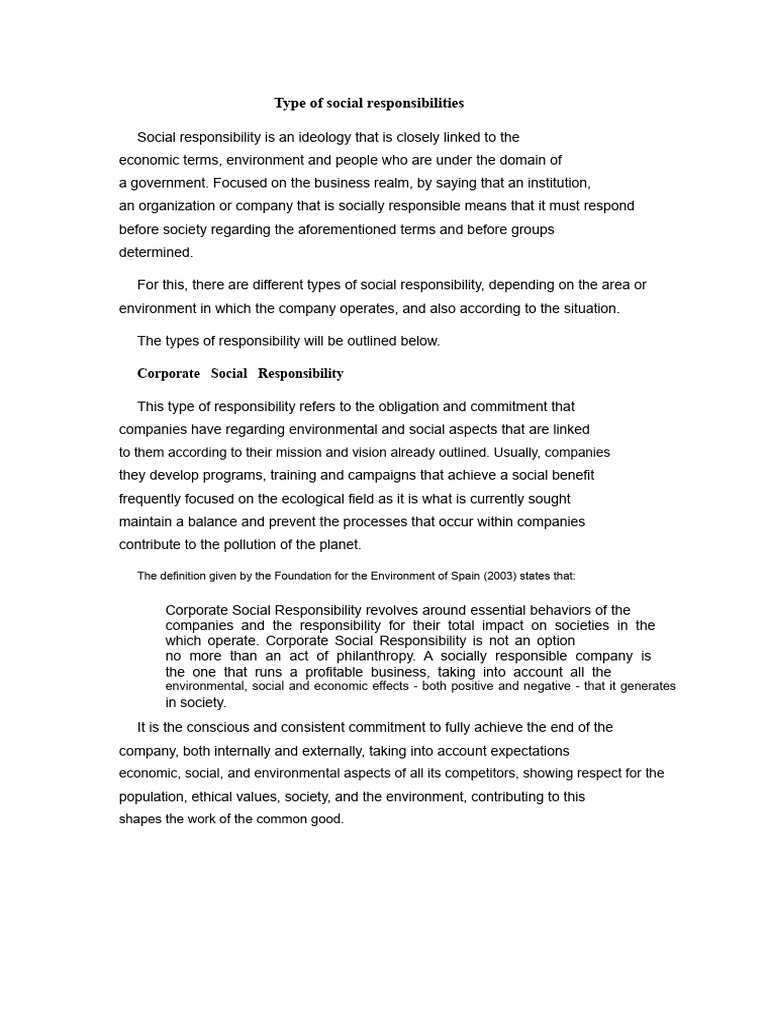 Types of Social Responsibility Explained | PDF | Corporate Social ...