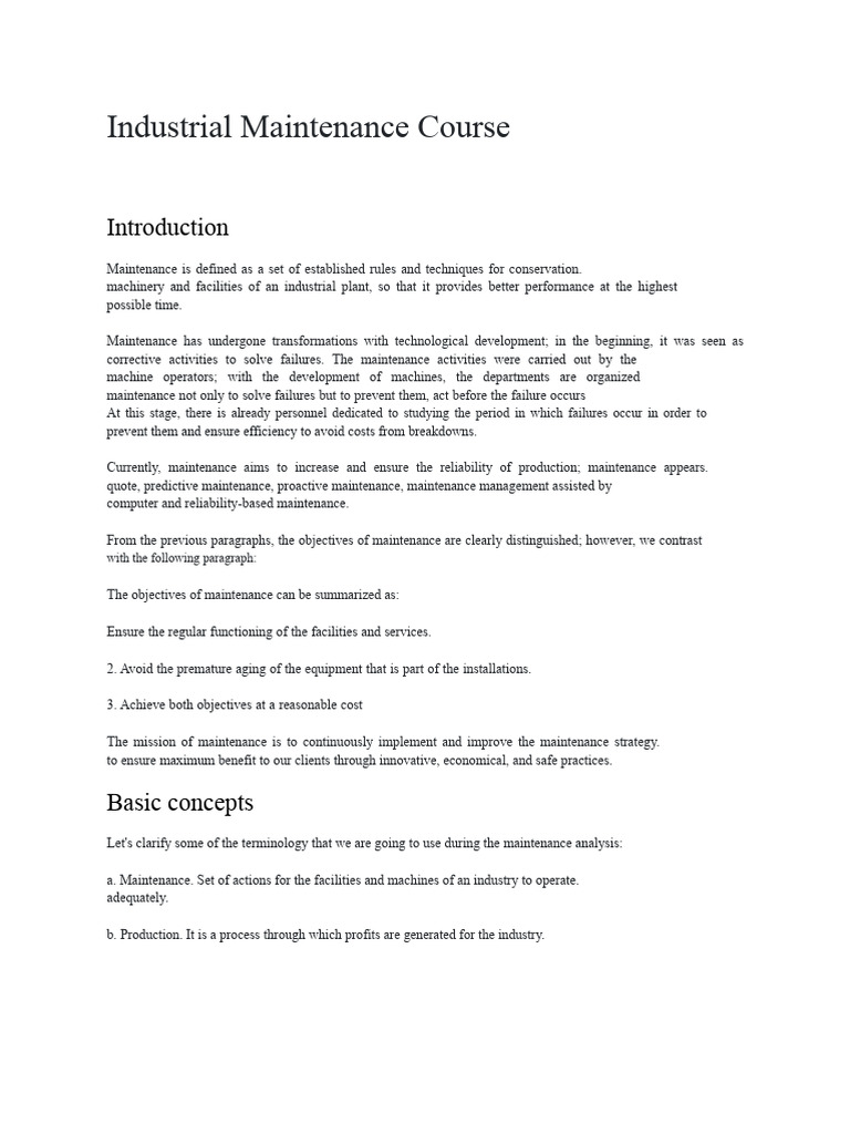 Industrial Maintenance Course Overview | PDF | Reliability Engineering