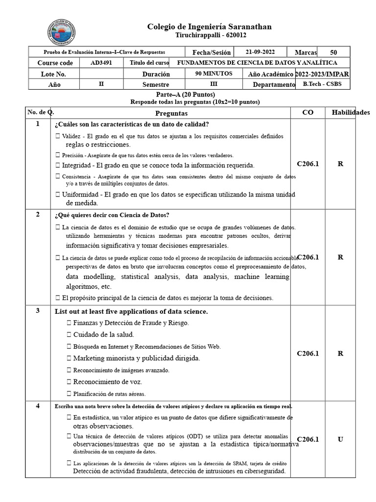 CSBS_AD3491_FDSA_IA 1_Clave de Respuestas | PDF | Datos | Media