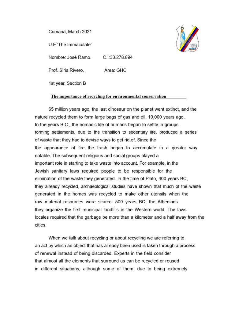 Recycling Essay | PDF | Recycling | Waste