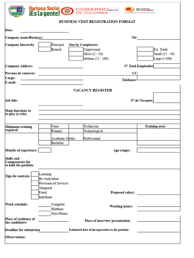 VACANCY FORMAT FOR COMPANIES Blank | PDF