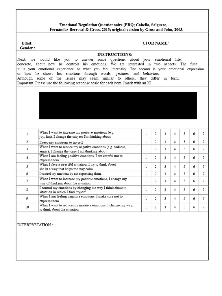 2 Emotional Regulation Questionnaire EQR | PDF | Emotions | Emotional ...