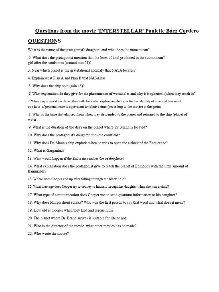 Answers From The Movie Interstellar | PDF | Gravity | Black Hole