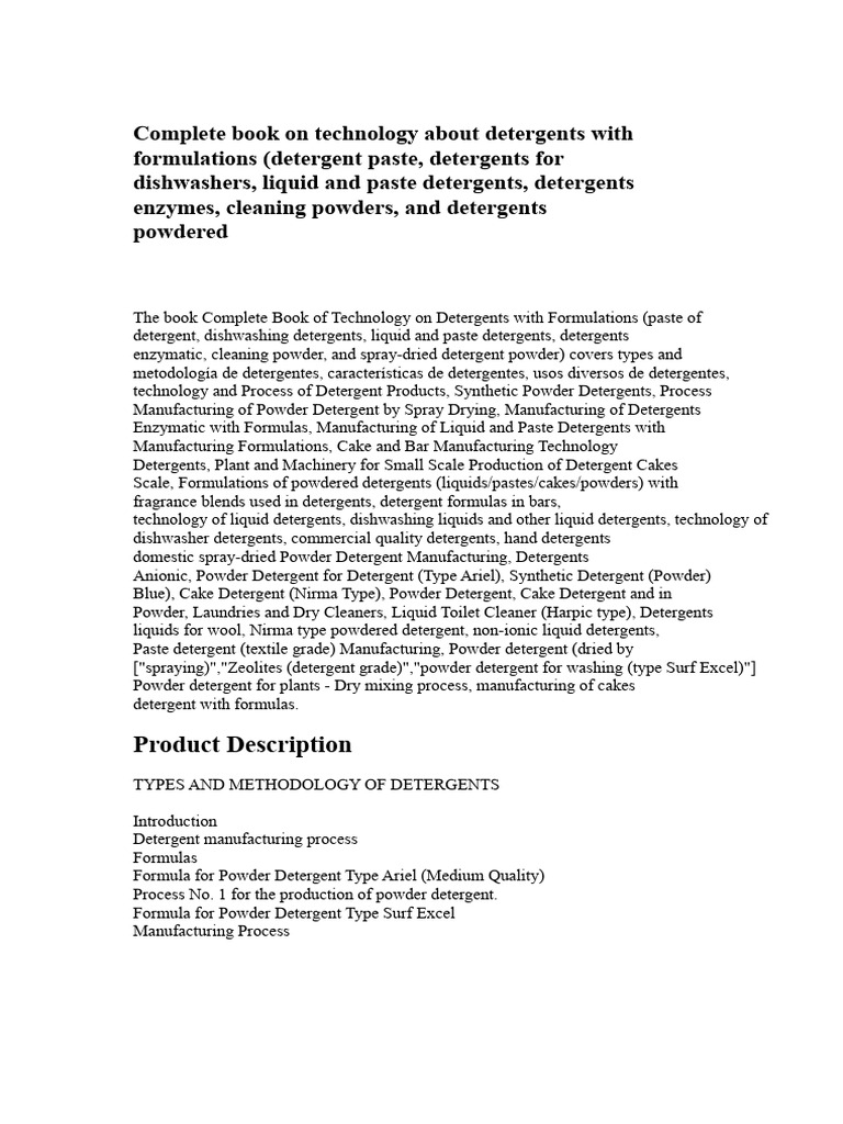 Detergent Formulation Manual Pdf Detergent Cleaning