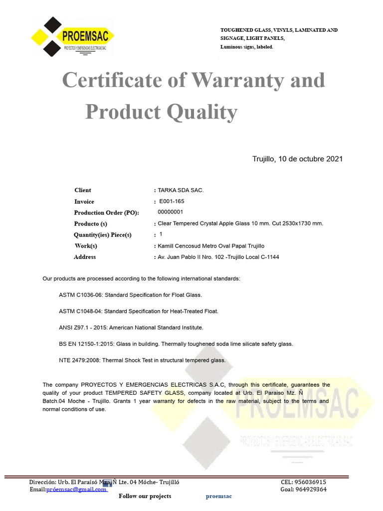 Tempered Glass Warranty and Standards | PDF | Glasses | Transparent ...