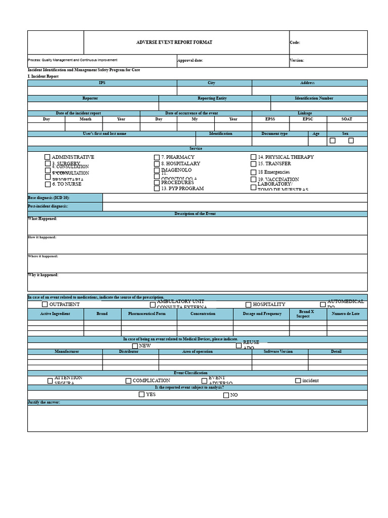 Adverse Event Report Template | PDF | Medical Diagnosis | Pharmacovigilance