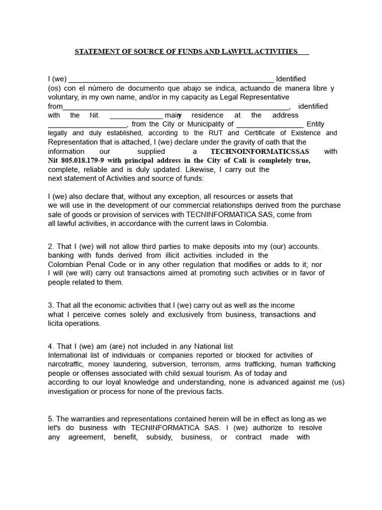 Source of Funds Declaration Template | PDF | Justice | Crime & Violence