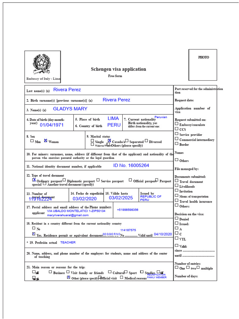 Schengen Visa Application Form Type C1 | PDF | Travel Visa | Identity ...