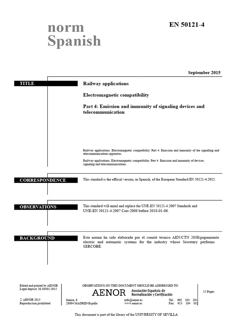 Une en 50121 4 2015 | PDF | Electromagnetic Compatibility ...
