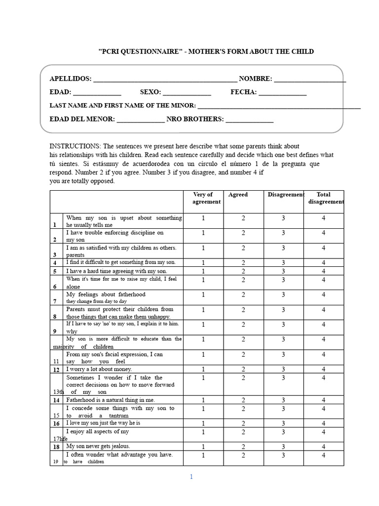Pcri Parenting Questionnaire | PDF | Family | Interpersonal Relationships
