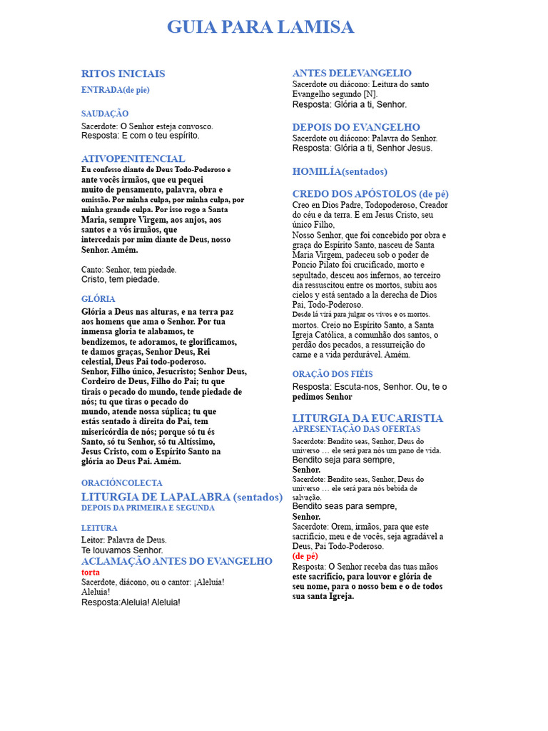 Partes da missa e respostas | PDF | Eucaristia | Oração