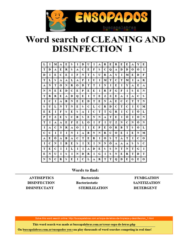 Cleaning and Disinfection Word Search - 1 | PDF | Disinfectant ...