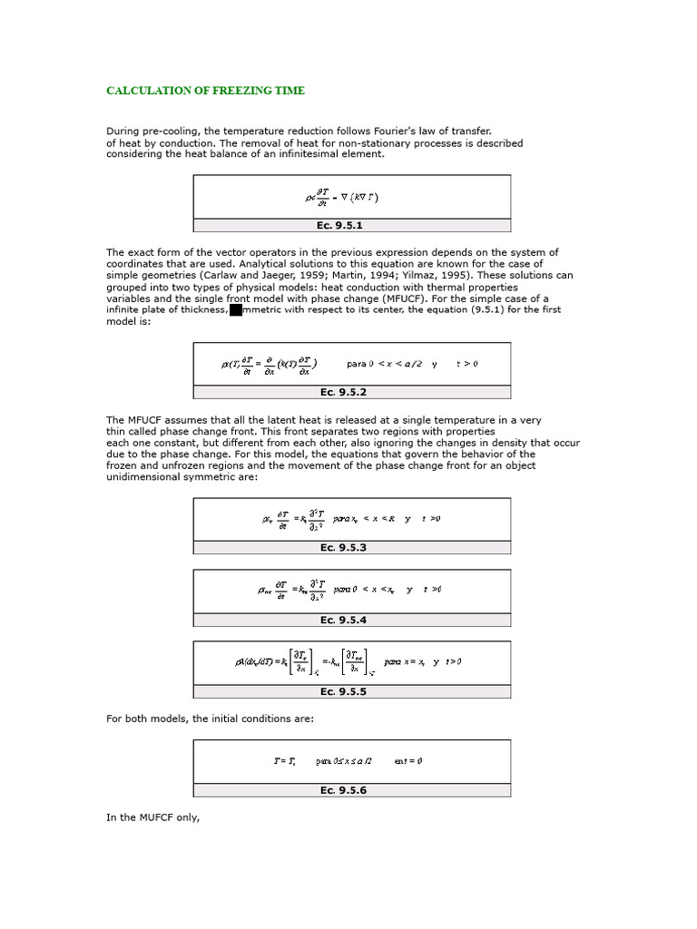 Freezing Time Calculation Methods | PDF | Thermal Conduction | Heat