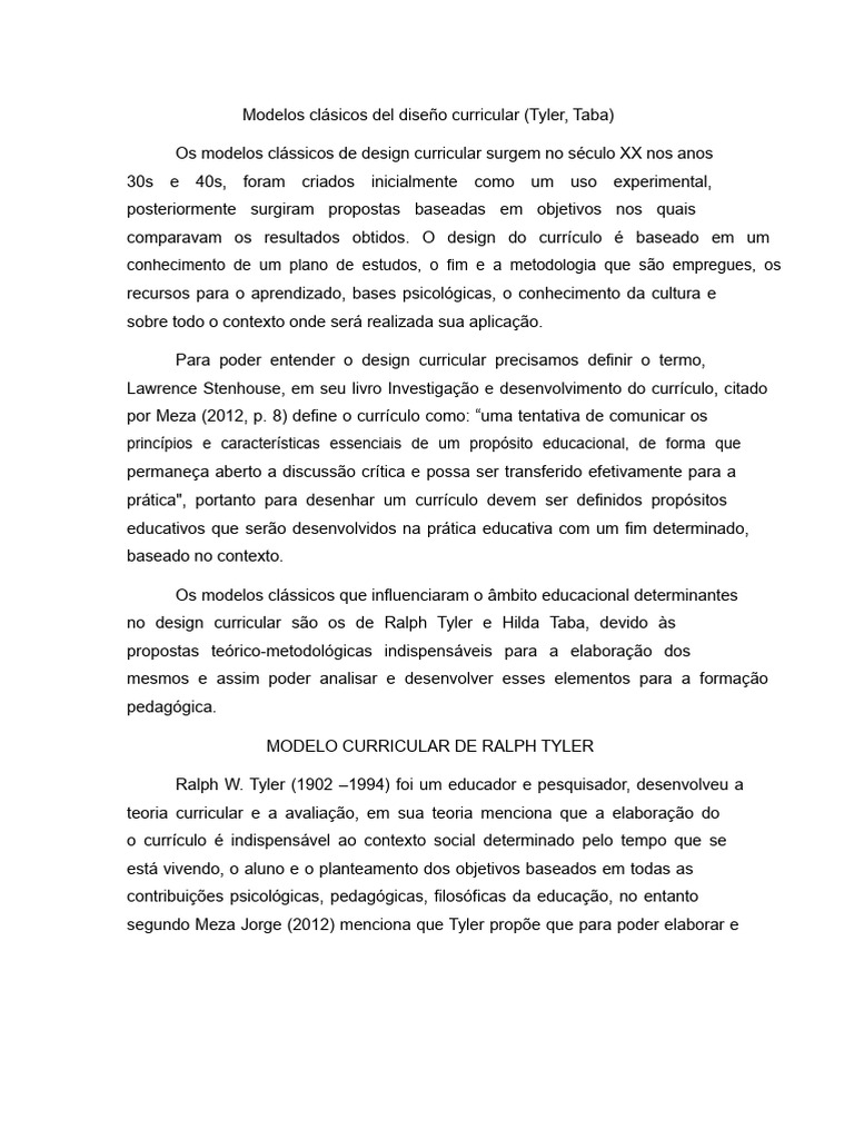 Modelos Clássicos Do Design Curricular | PDF | Aprendizado | Pedagogia
