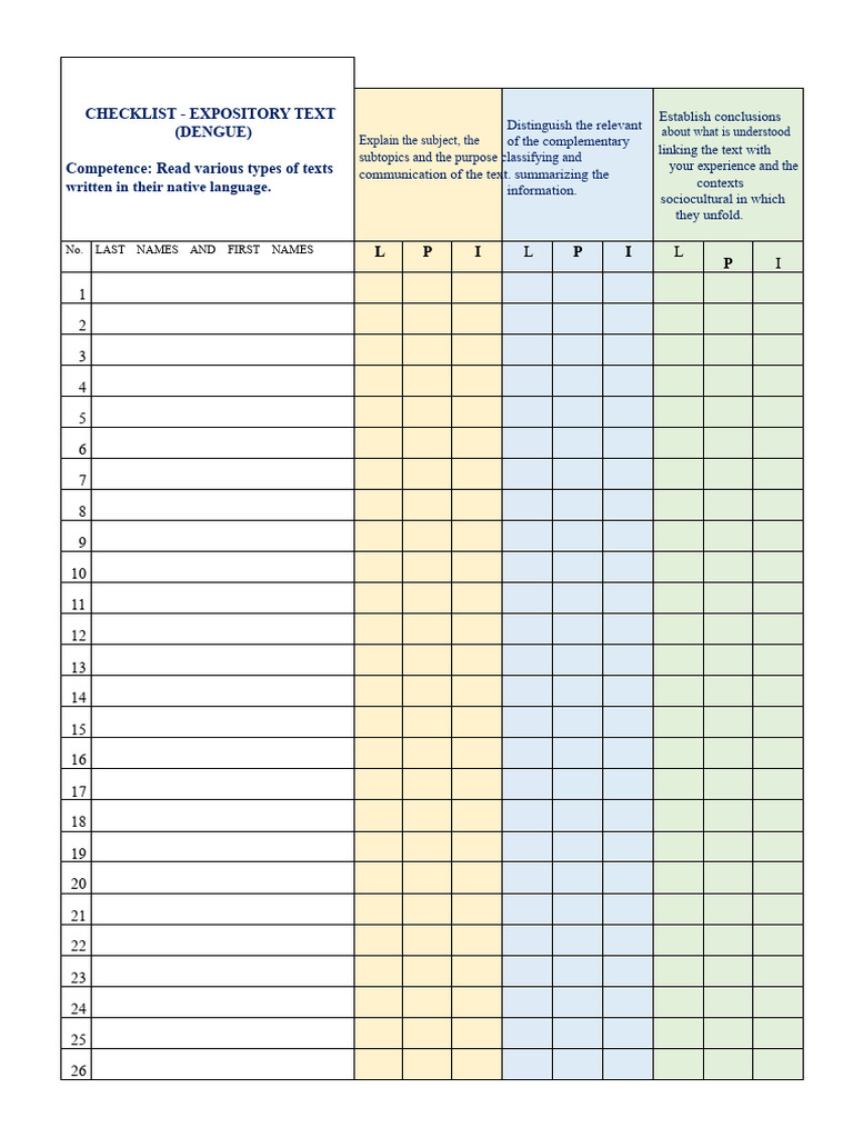 Dengue Expository Text Checklist | PDF