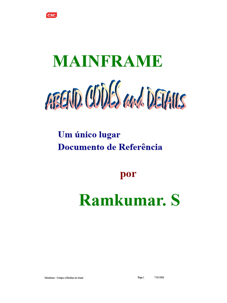CÓDIGOS DE ABEND DE MAINFRAME e DETALHES - Tudo em Um | PDF | Tabela ...