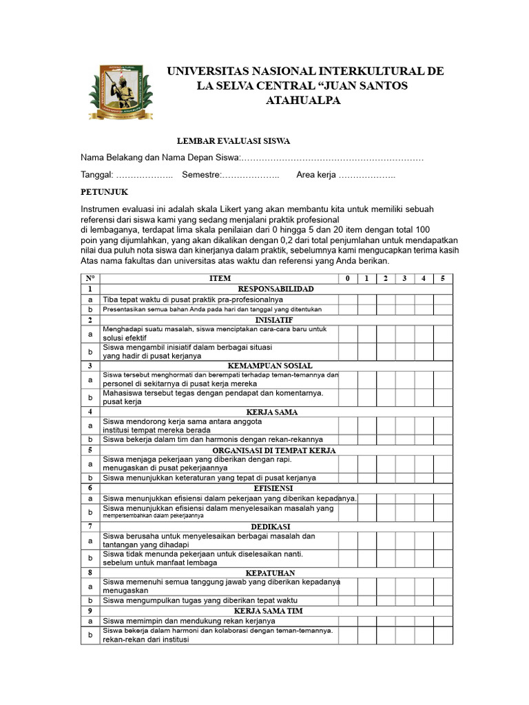 Lembar Penilaian Siswa | PDF