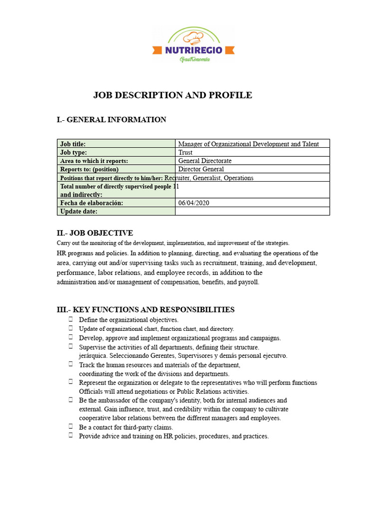 Organizational Development Manager Role | PDF | Human Resources | Goal