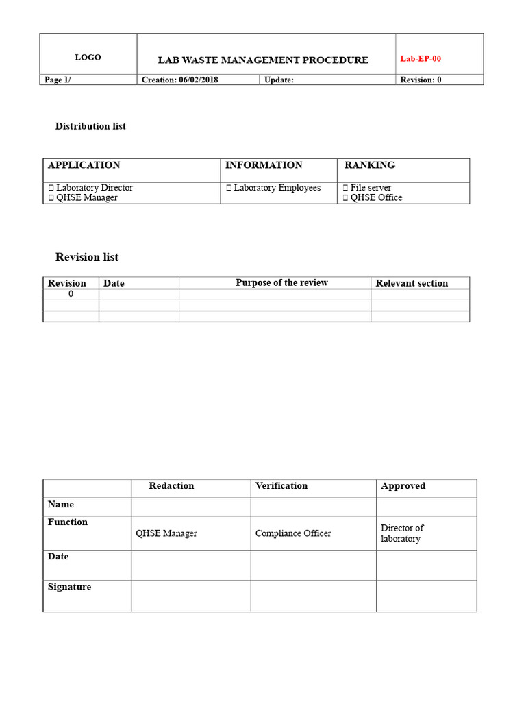 Waste Management Procedure Laboratory | PDF | Waste | Waste Management