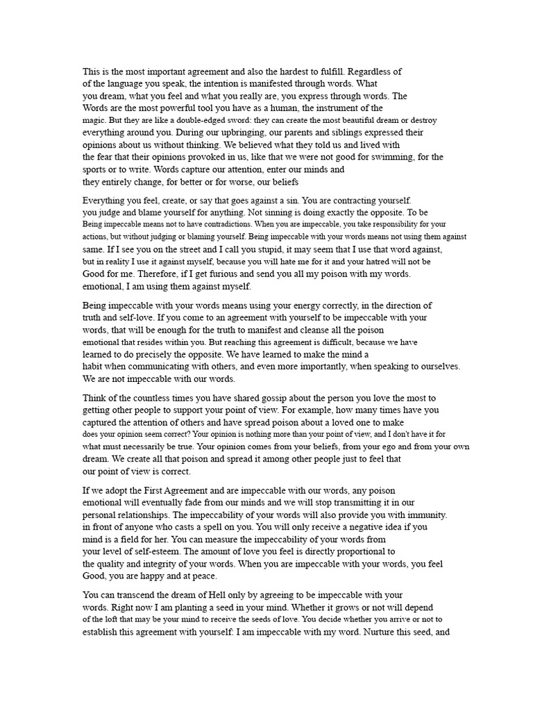Summary of First Agreement | PDF | Mind | Love
