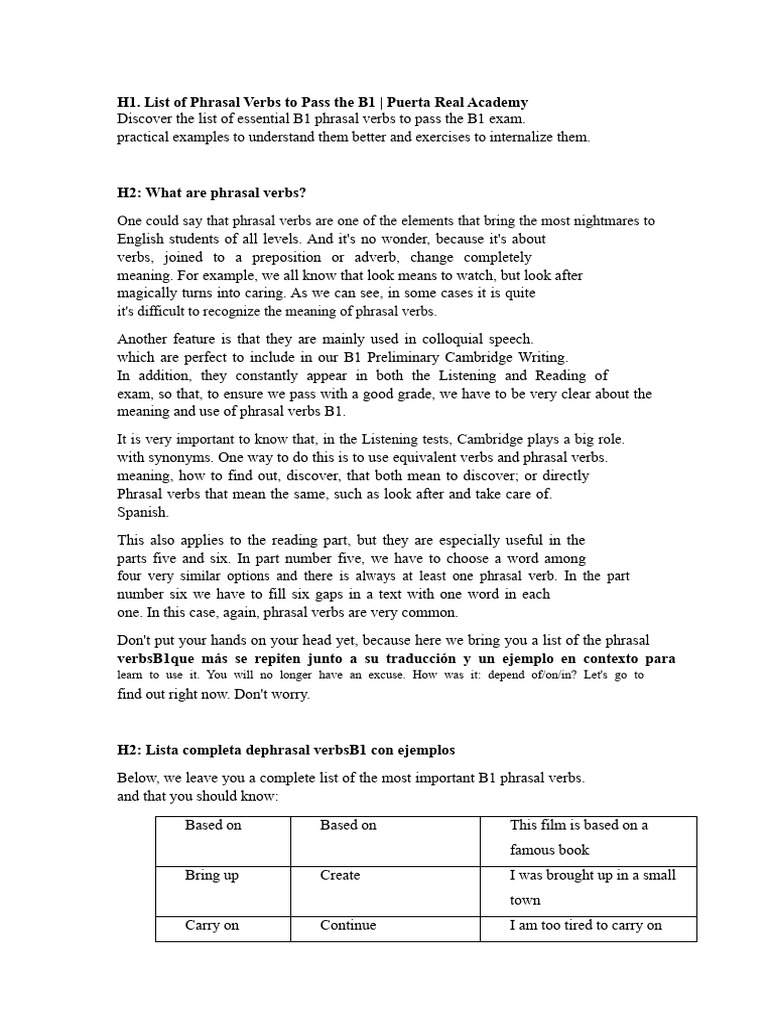 Essential B1 Phrasal Verbs List | PDF | Verb | English Language