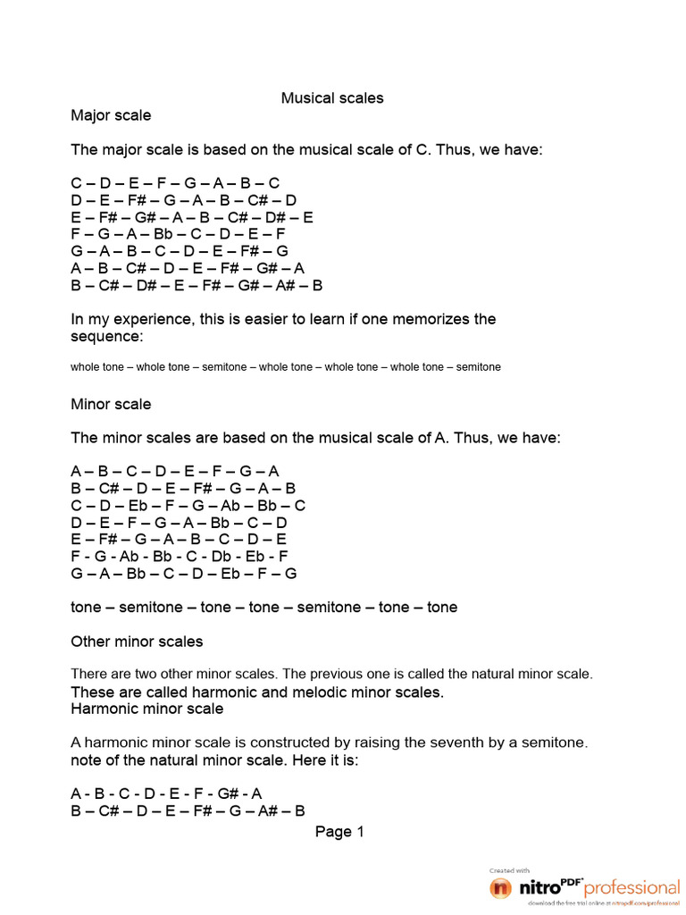 Musical Scales | PDF | Scale (Music) | Minor Scale