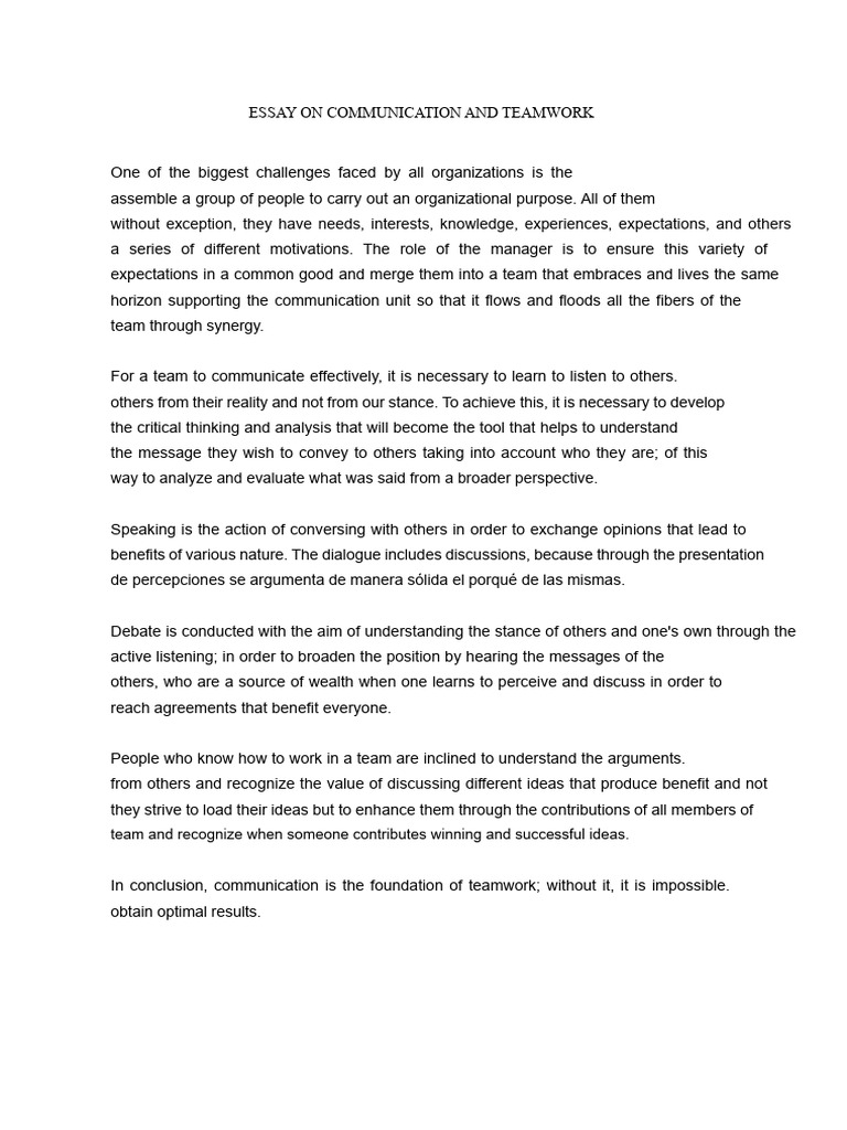 Essay On Communication and Teamwork | PDF