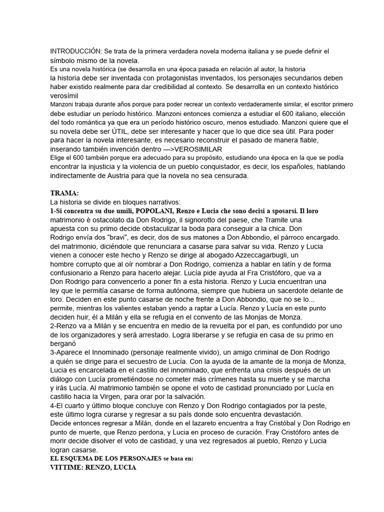 Análisis de "Los Novios" de Manzoni | PDF