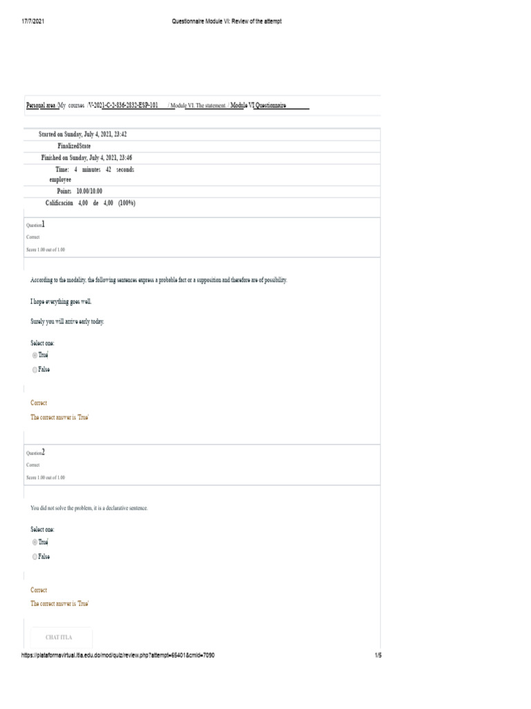 Questionnaire Module VI - Review of The Attempt | PDF | Question | Ellipsis