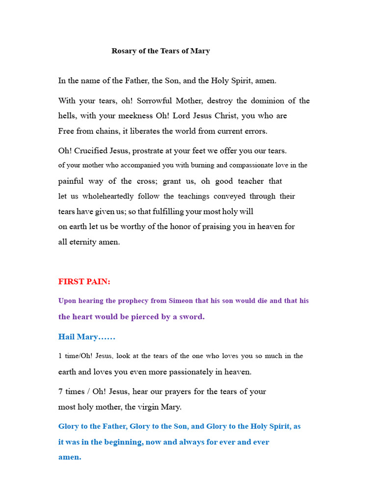 Rosary of The Tears of Mary 222 | PDF | Mary, Mother Of Jesus | God The ...