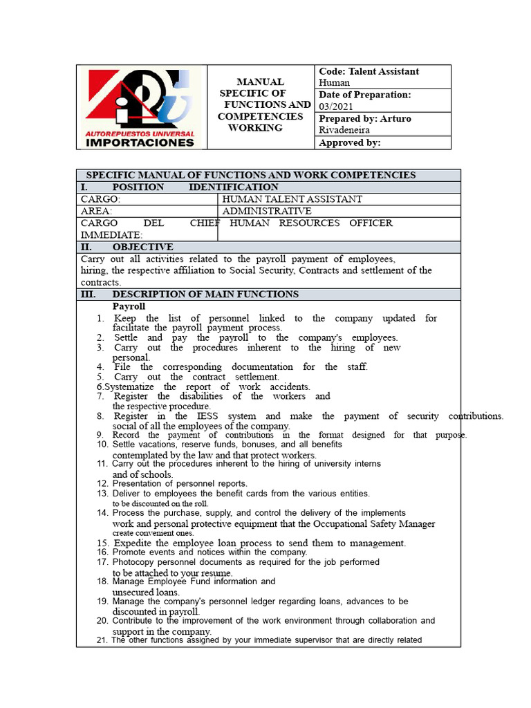Human Talent Assistant Functions Manual | PDF | Employment | Human ...