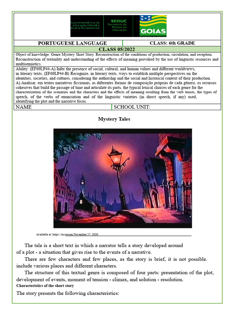 Mystery Short Story Analysis for 6th Grade | PDF | Narrative ...