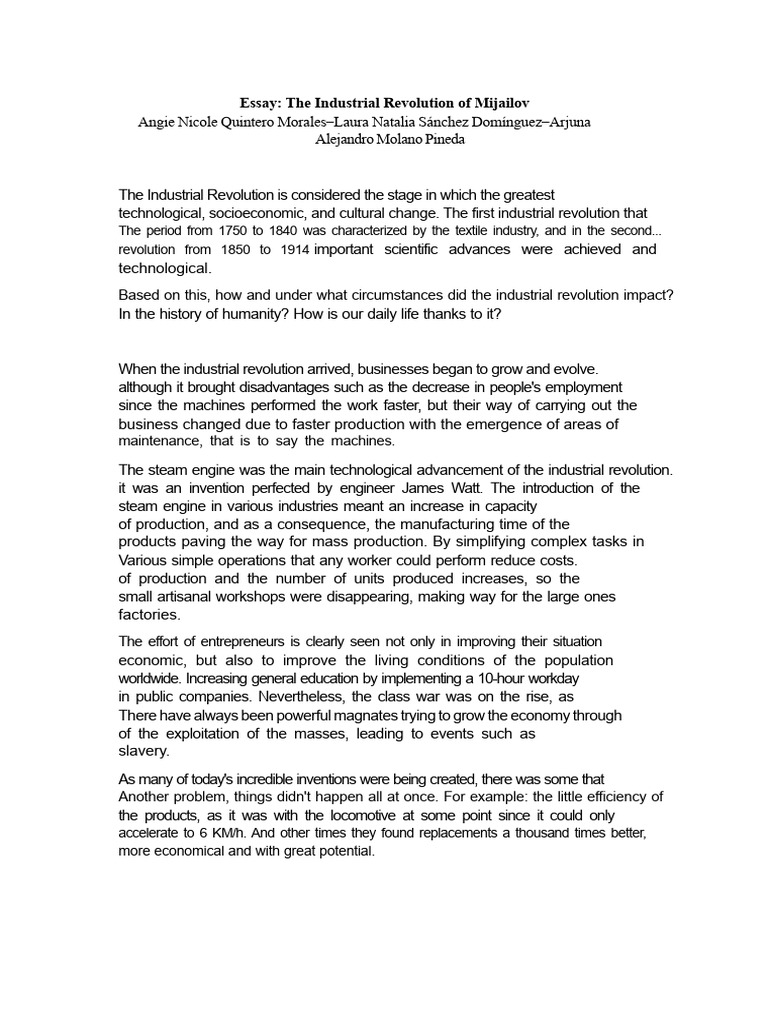 Essay - The Industrial Revolution by Mijailov - Group Work | PDF ...