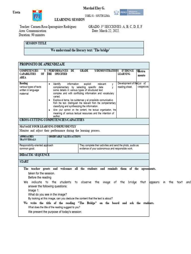 Reading Session Plan | PDF | Reading Comprehension | Learning