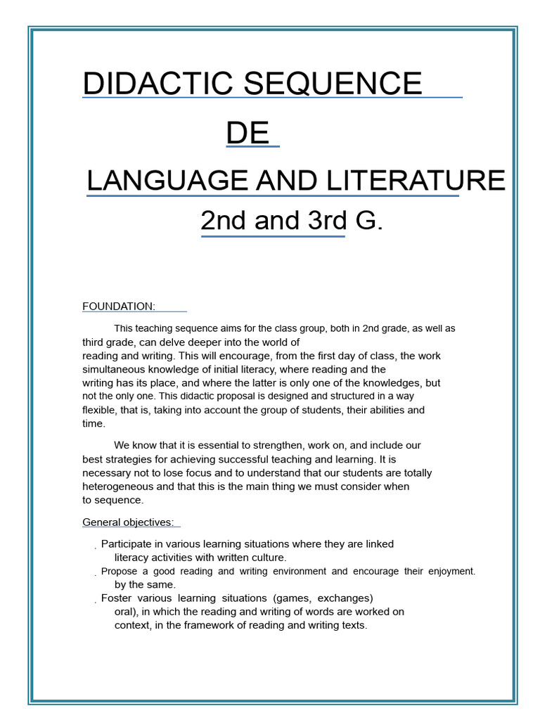 DIDACTIC SEQUENCE OF LANGUAGE AND LITERATURE 2 and 3 | PDF | Literacy | Learning