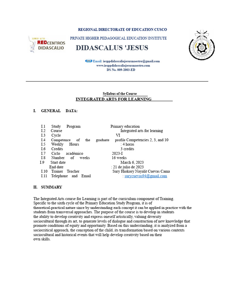 Syllabus - Integrated Arts For Learning | PDF | Learning | Creativity